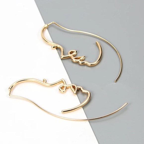 Jewelry | Trendy Gold Women Face Side Profile Wire Earrings | Poshmark